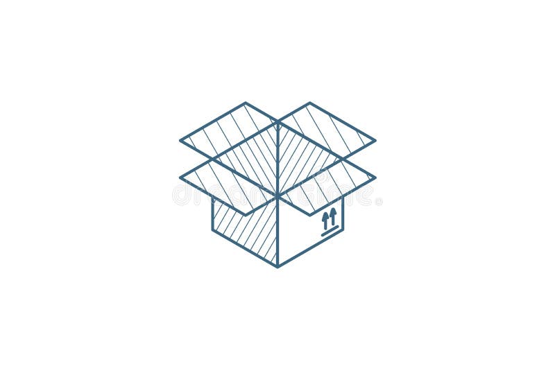 Open Carton Box Isometric Icon. 3d Line Art Technical Drawing. Editable ...