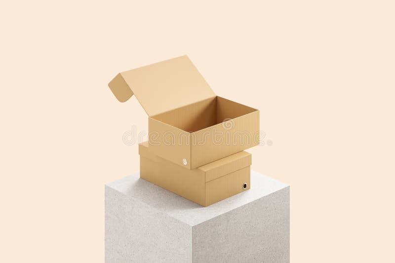 Open Carton Box on a Stone Platform on Pink Background. Mockup Product ...