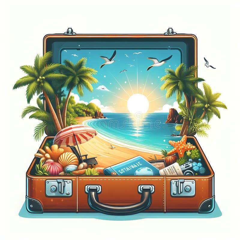 Open Case with Beach View Element Appear Stock Illustration ...