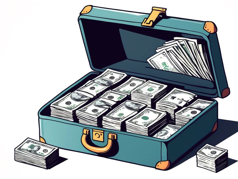 Open Case with Lots of Money. Open Suitcase with Stacks of Dollars ...
