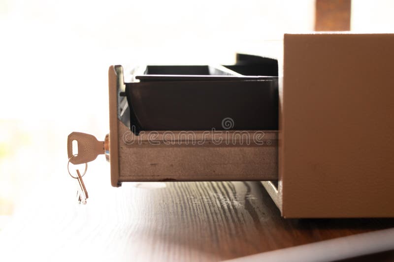 Open Cash Drawer with Key on Table, Cash Register Stock Photo - Image ...