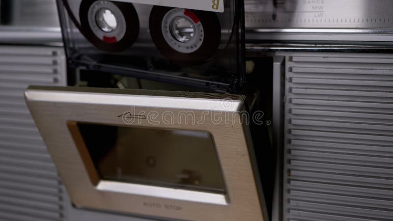 Open Cassette Deck of Old Tape Recorder, Pull Out 90s Cassette with ...