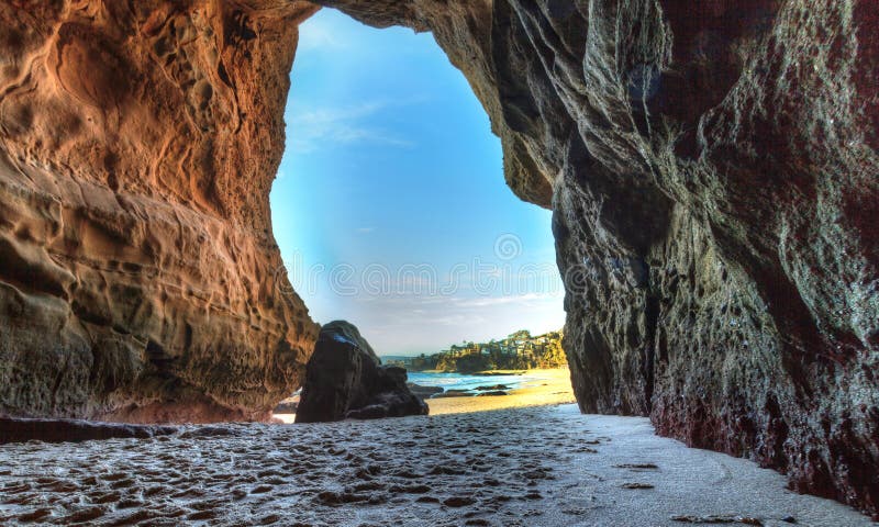 Open Cave at One Thousand Steps Beach Stock Image - Image of beach ...