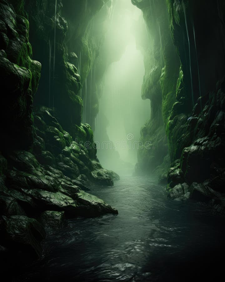 An Open Cave with a Water Stream Flowing through Stock Image - Image of ...