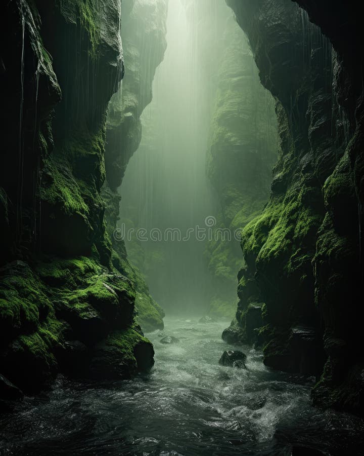 An Open Cave with a Water Stream Flowing through Stock Image - Image of ...