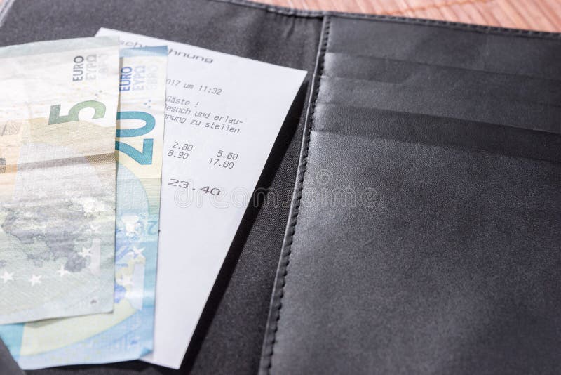 Open Check Folder with Bill and Euro Banknotes Stock Photo - Image of ...