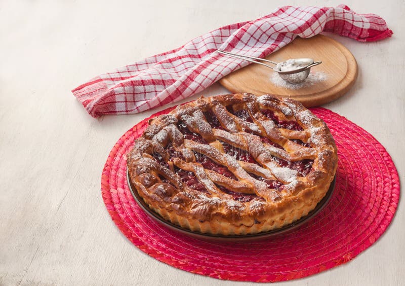 Open Pie with Filling Sprinkled Stock Image - Image of pampushka ...