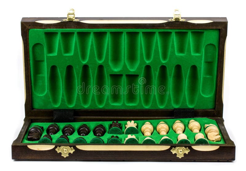 Open Chess Board with Chess Wooden Pieces Isolated on White Stock Image ...