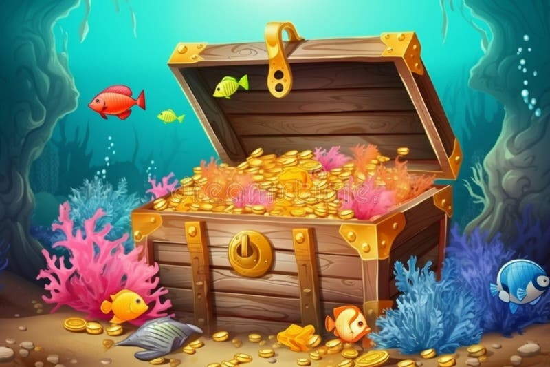 Open Chest with Bright Gold Coins on the Bottom Ocean, Generated Ai ...