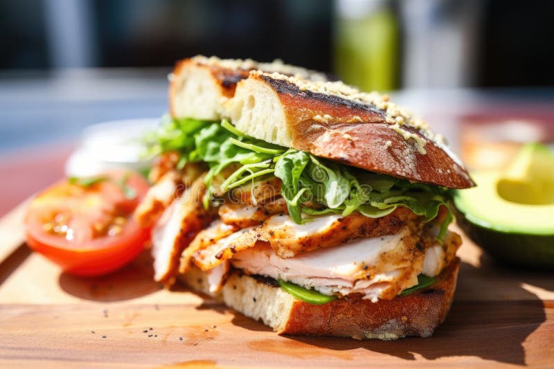 An Open Chicken Thigh Sandwich in Crisp Focus Stock Image - Image of ...