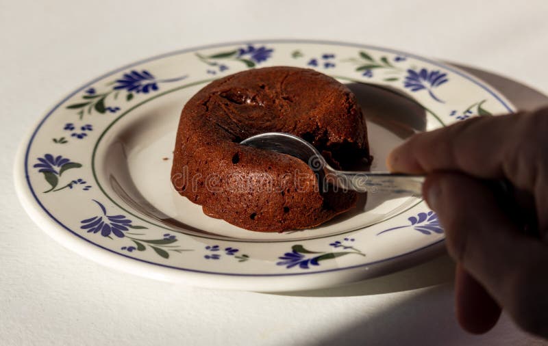 Man Open Chocolate Cake with a Soft Heart Handmade Stock Image - Image ...