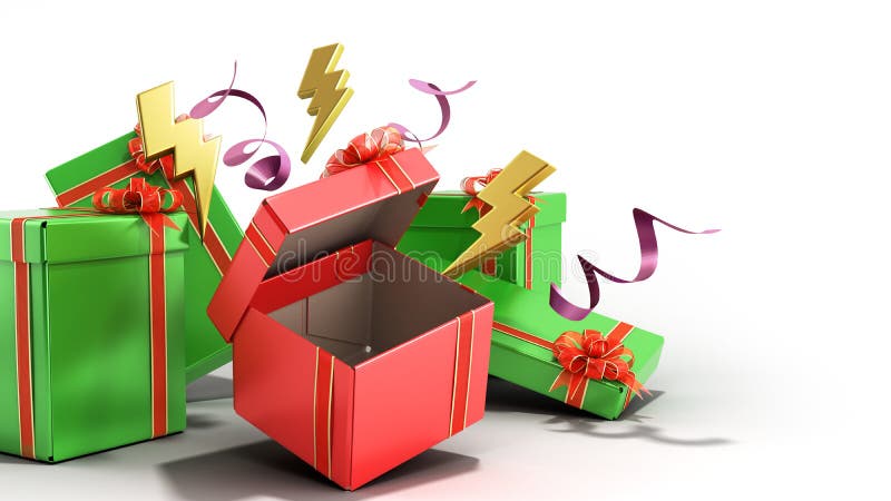Open Christmas Gift Boxes and Accessories Background 3d Render on White ...
