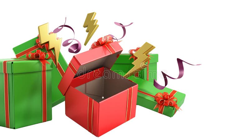 Open Christmas Gift Boxes and Accessories Background 3d Render on White ...