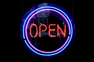 OPEN circle neon sign stock photo. Image of black, dark - 14129166