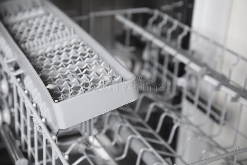 Open Clean Modern Empty Automatic Dishwasher Machine, Closeup Stock ...