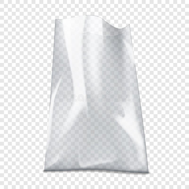 Open Clear Plastic Poly Bag Vector Mockup. Blank Empty Cellophane Pouch ...