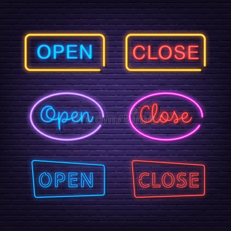Open and Close Collection Neon Signboard Stock Illustration ...