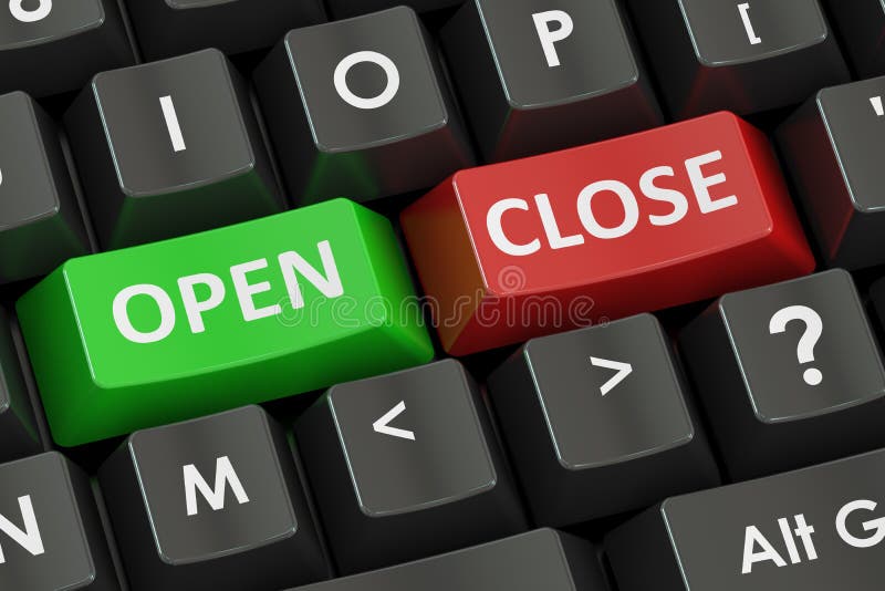 Open and Close Concept on the Black Keyboard, 3D Rendering Stock ...