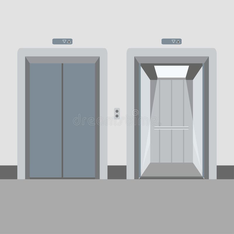 Open and Close Elevator Doors Metal, Empty Hall Interior with Waiting ...