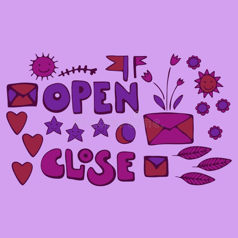 Open and Close Set of Isolated Hand Drawn Elements.Vector Illustration ...