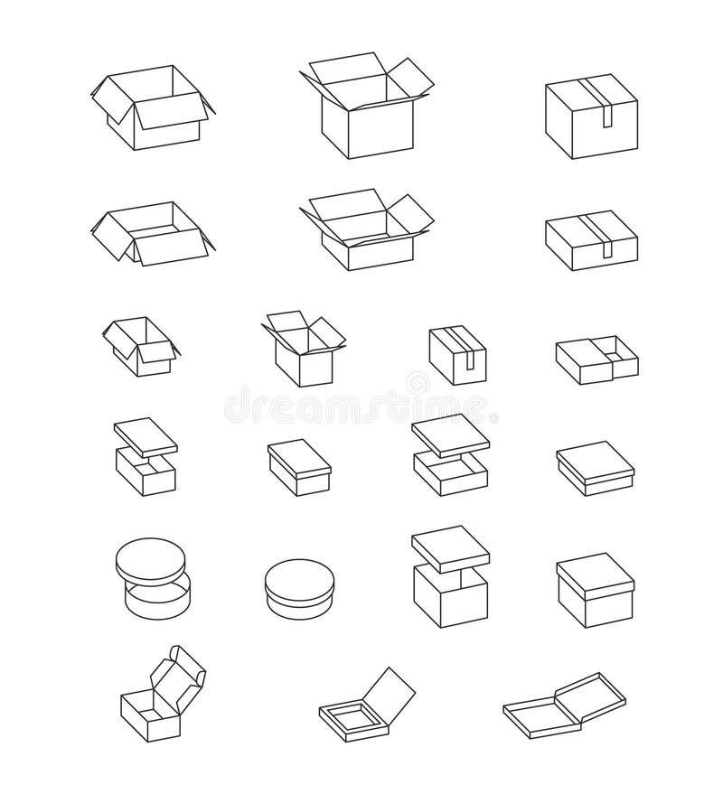 Open and Closed Boxes. Set of Cardboard Boxes. Isolated Carton ...