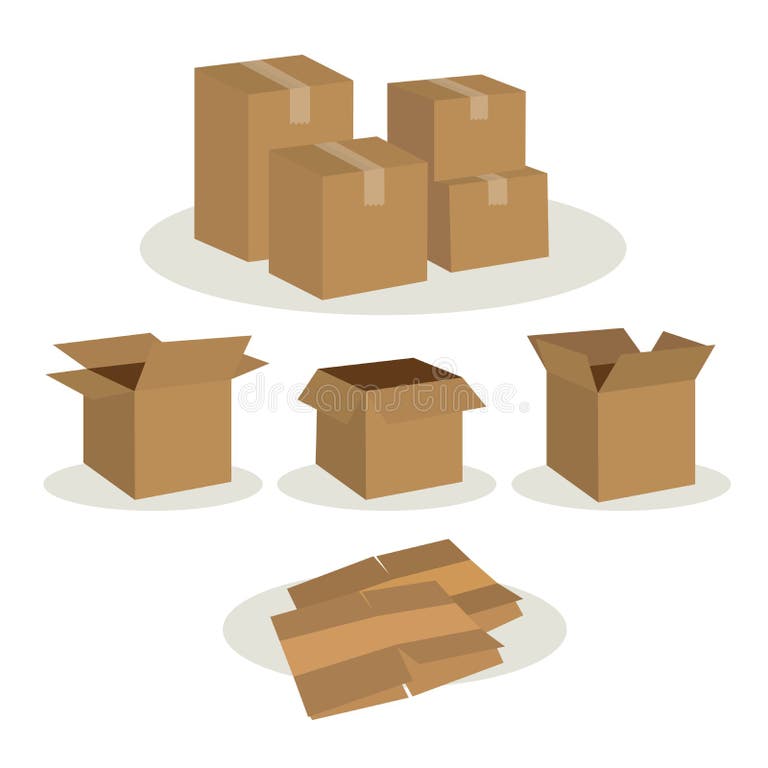 Open and Closed Cardboard Boxes Stock Vector - Illustration of shipping ...