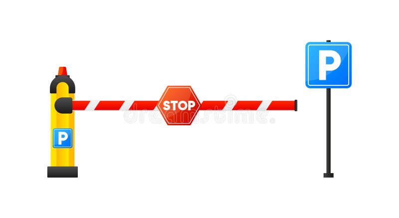 Open and Closed Car Barriers with Stop and Park Signs. Automatic Car ...