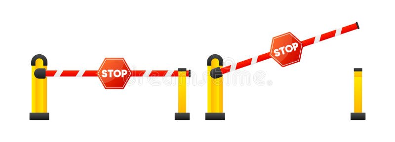 Open and Closed Car Barriers with Stop Signs. Automatic Car Barrier ...