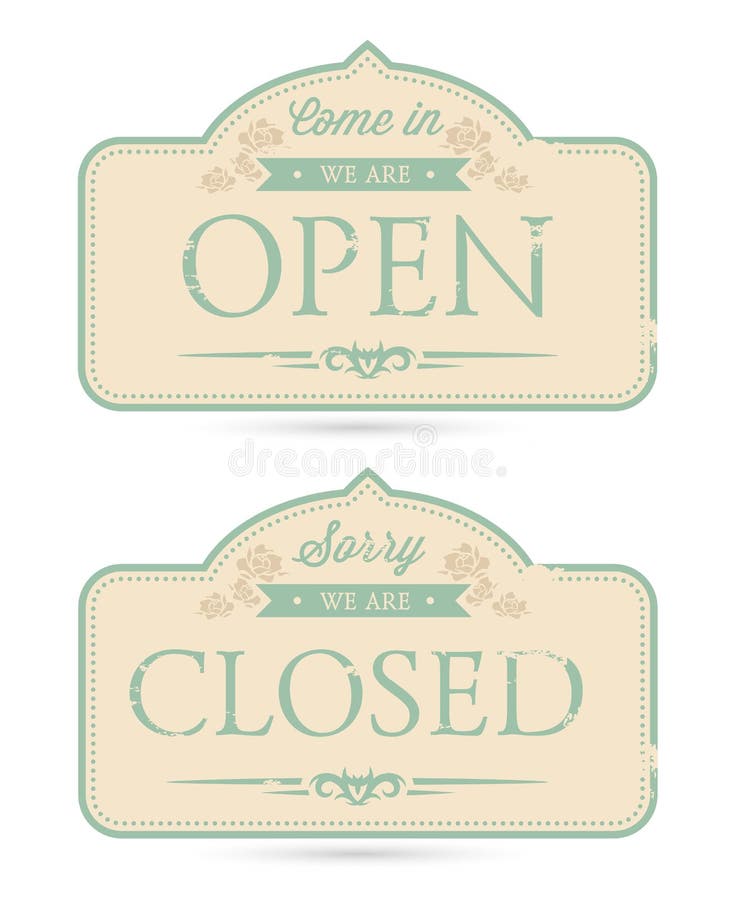 Open and closed cute signs stock illustration. Illustration of aged ...
