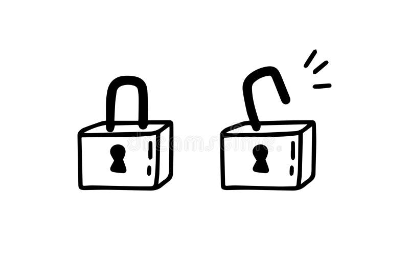 Open Closed Doodle Lock. Hand Drawn Sketch Style. the Concept of Lock ...