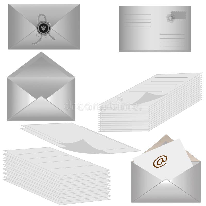 Open and Closed Envelopes and Stacks of Paper Stock Illustration ...