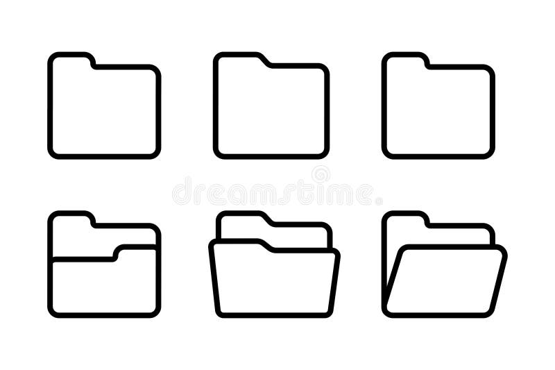 Open and Closed Folders Outline Icon Set Stock Vector - Illustration of ...