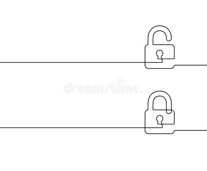 Open and Closed Lock. Black Silhouette Keyhole Continuous Line Isolated ...