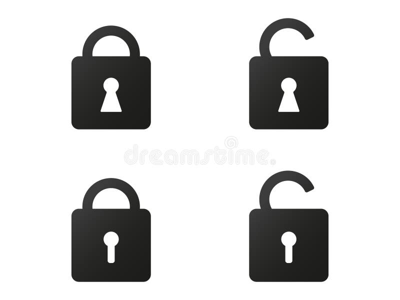 Open and Closed Locks Icons. Confidential Protection and Unlocked ...