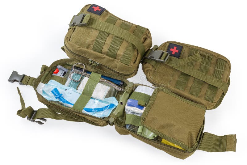 Open and Closed Military Individual First Aid Kits in Pouches Stock ...