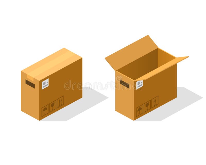 Open and Closed Paper Box Isometric. Stock Vector - Illustration of ...