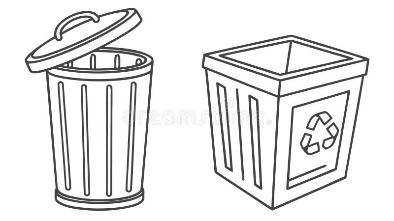 Open and Closed Trash and Recycling Bin Icon Illustrations, Vector ...
