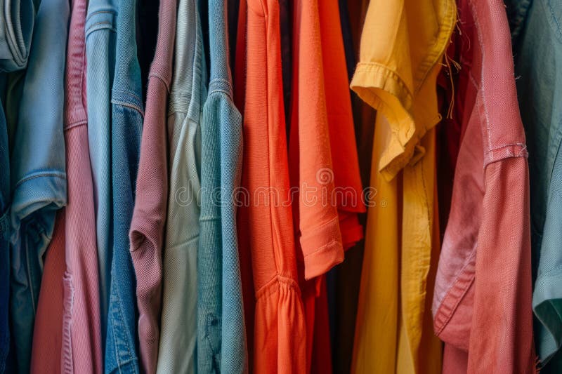 Open Closet with Unorganized Random Colorful Hanging Clothes ...