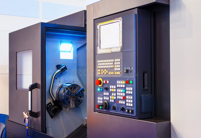 Modern lathe with CNC stock image. Image of cutter, lathe - 93209107