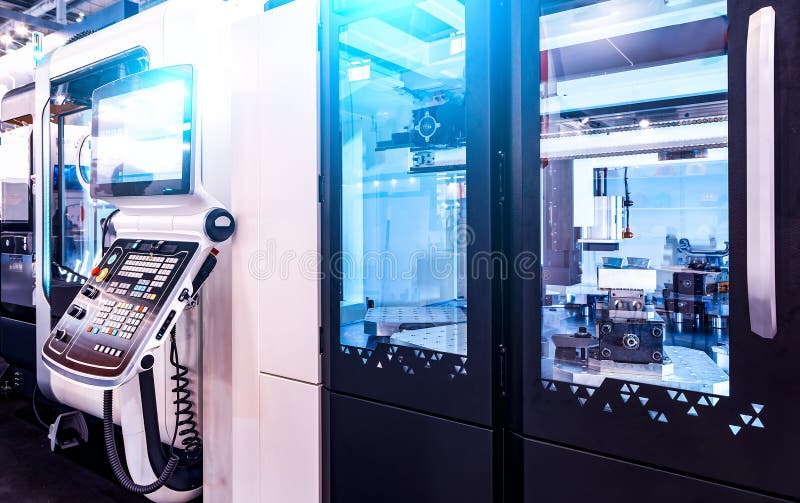 Modern CNC Lathe with Digital Control in Smart Factory Stock Photo ...