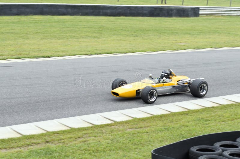 Open Cockpit Vintage Race Car with Steering Wheel and Gauges Stock ...