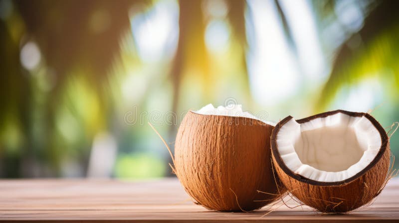 Coconut Exotic Nourishment on Horizontal Blur Background. Stock Illustration - Illustration of ...