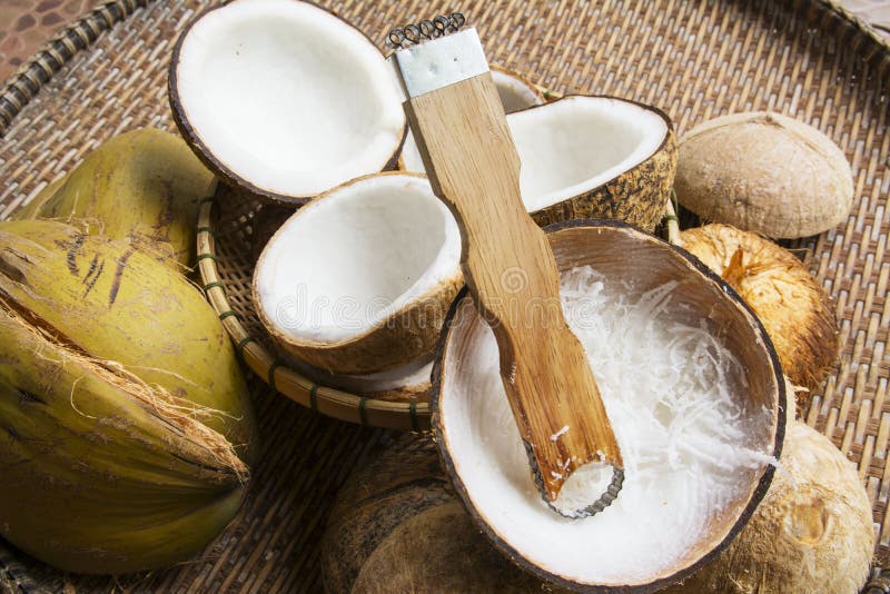 Open Coconut with Coconut Peel Stock Image - Image of fresh, peels ...