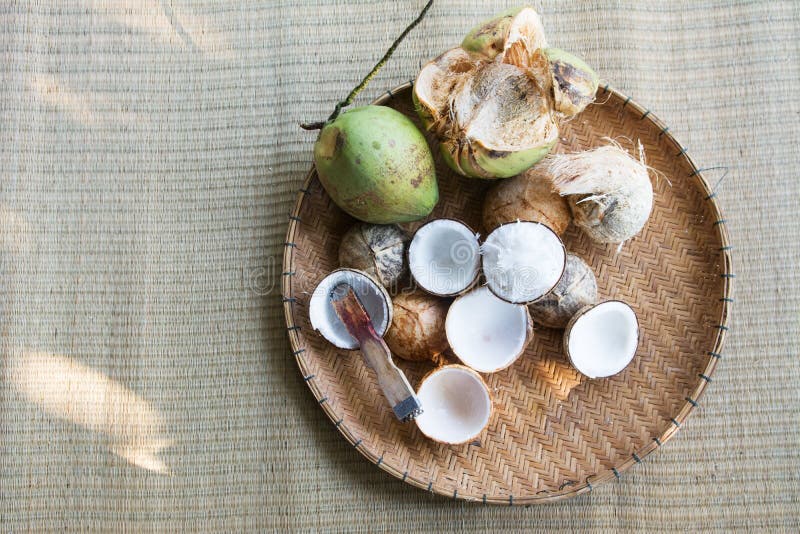 Open Coconut with Coconut Peel Stock Image - Image of closeup, coconut ...