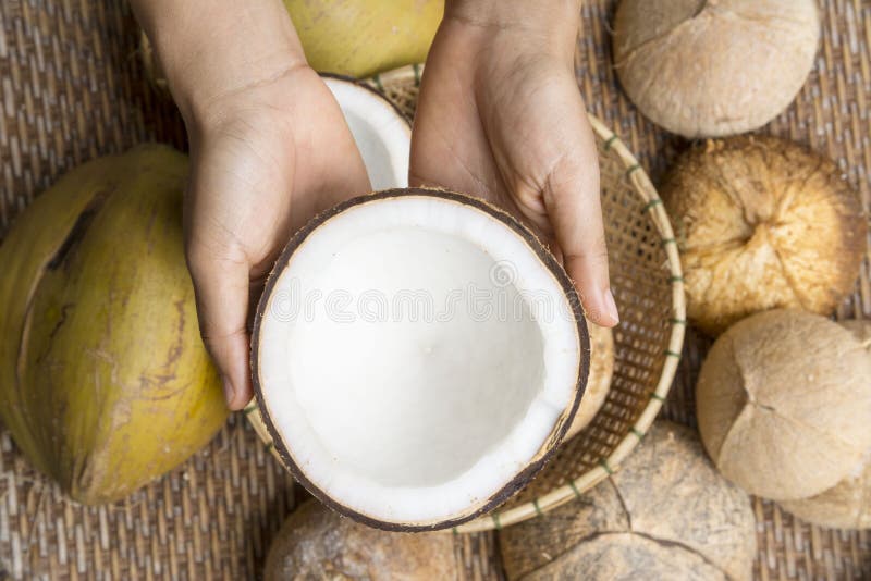 Open Coconut with Coconut Peel Stock Photo - Image of peel, coconuts ...