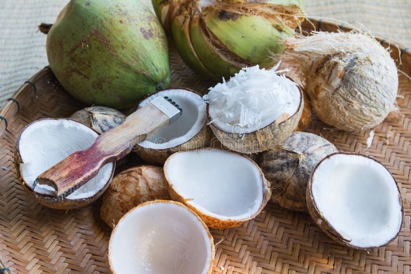 Open Coconut with Coconut Peel Stock Photo - Image of dark, opening ...