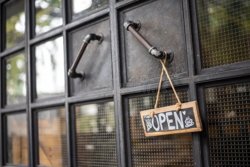 Open Coffee Shop Sign on Door Stock Photo - Image of metal, cafe: 189087882