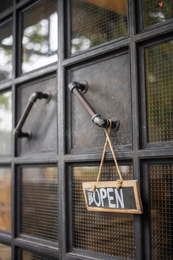 Open Coffee Shop Sign on Door Stock Photo - Image of open, symbol ...