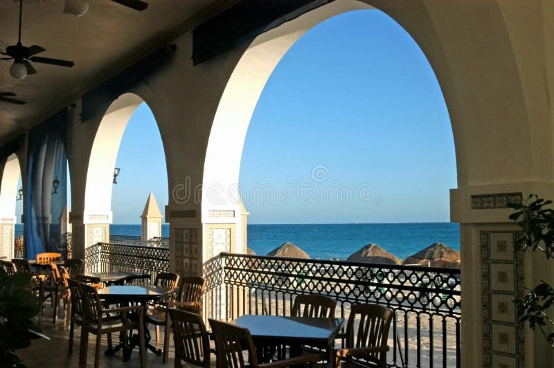 Through the Open Colonial Arcade Stock Image - Image of glass, view ...