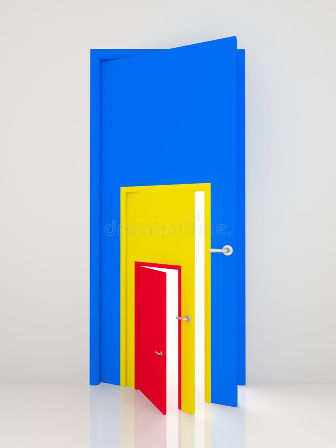 Three Open Coloured Doors stock illustration. Illustration of success ...
